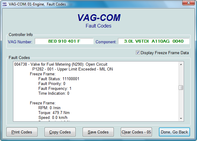 Ross Tech VAG COM Tour Fault Codes