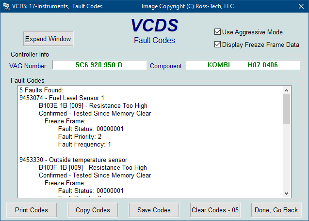 Ross Tech VCDS Tour Fault Codes